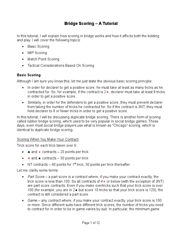 Scoring in Bridge | PDF | Contract Bridge | Leisure