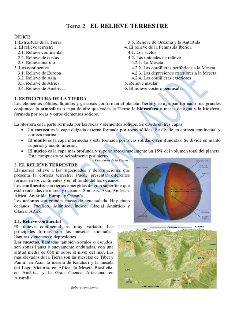 Tema 2 El Relieve Terrestre | PDF | Continente | Terreno