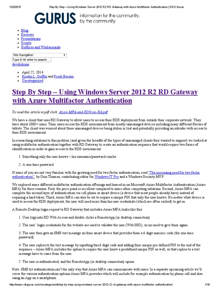 Step by Step - Using Windows Server 2012 R2 RD Gateway With Azure ...