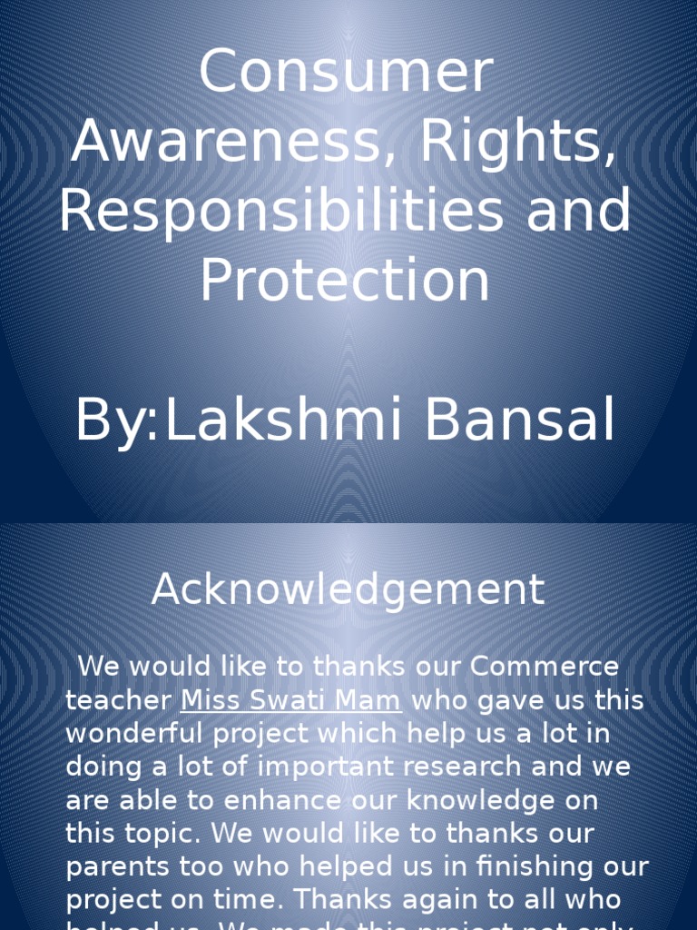Consumer Awareness, Rights, Responsibilities and Protection | PDF ...
