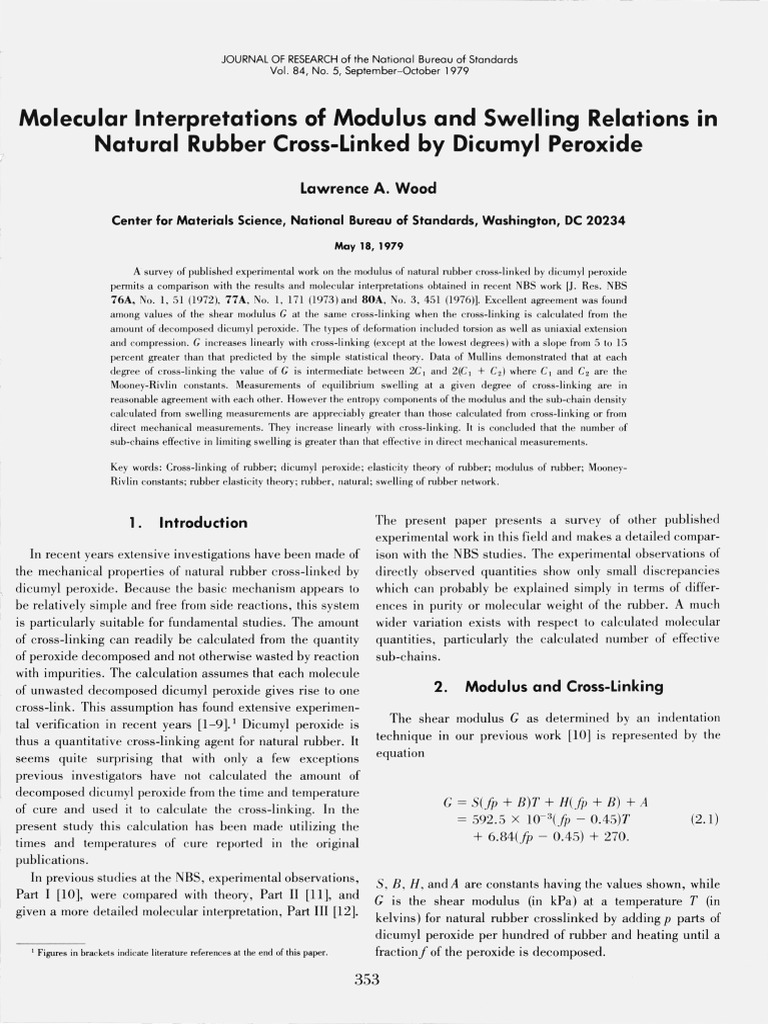 Molecular Interpretations of Modulus and Swelling Relations Natural ...
