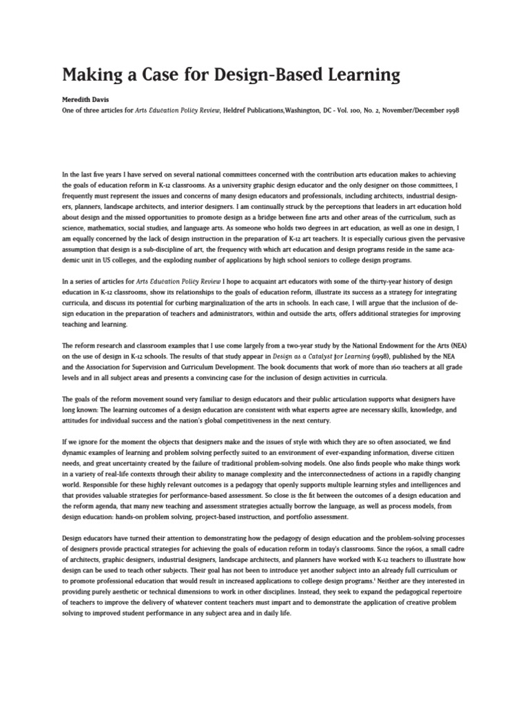 Making A Case For Design Based Learning | PDF | Design | Curriculum