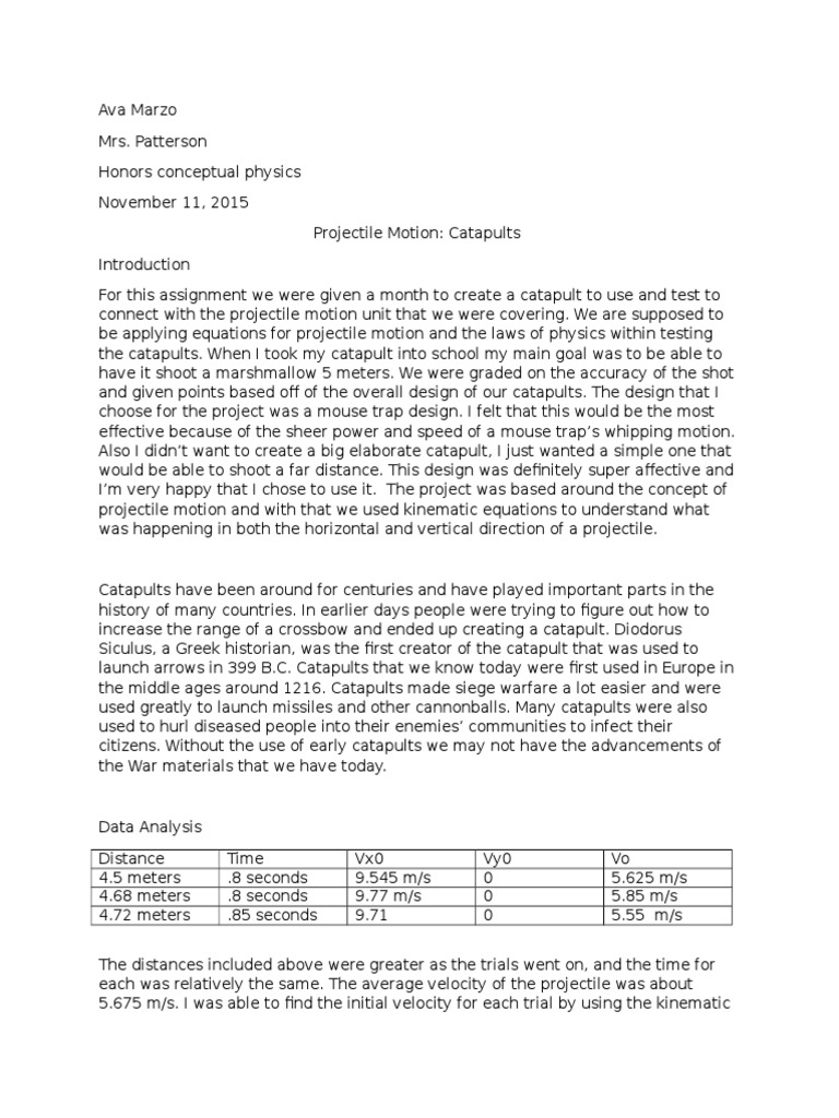 Catapult Project Pdf Physics Mechanics