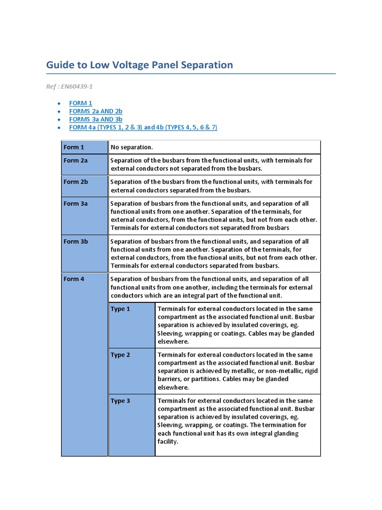 Classifications of Low Voltage Panel Separation | PDF | Electrical ...