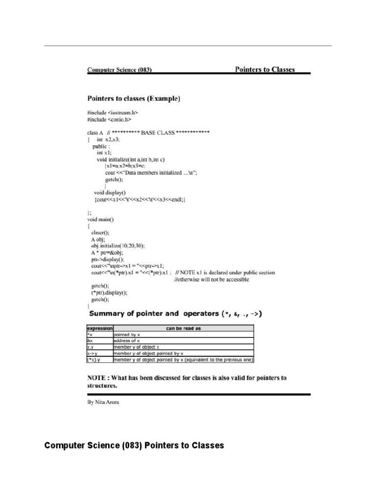 Pointers to Classes in C++ Explained | PDF | Teaching Methods ...