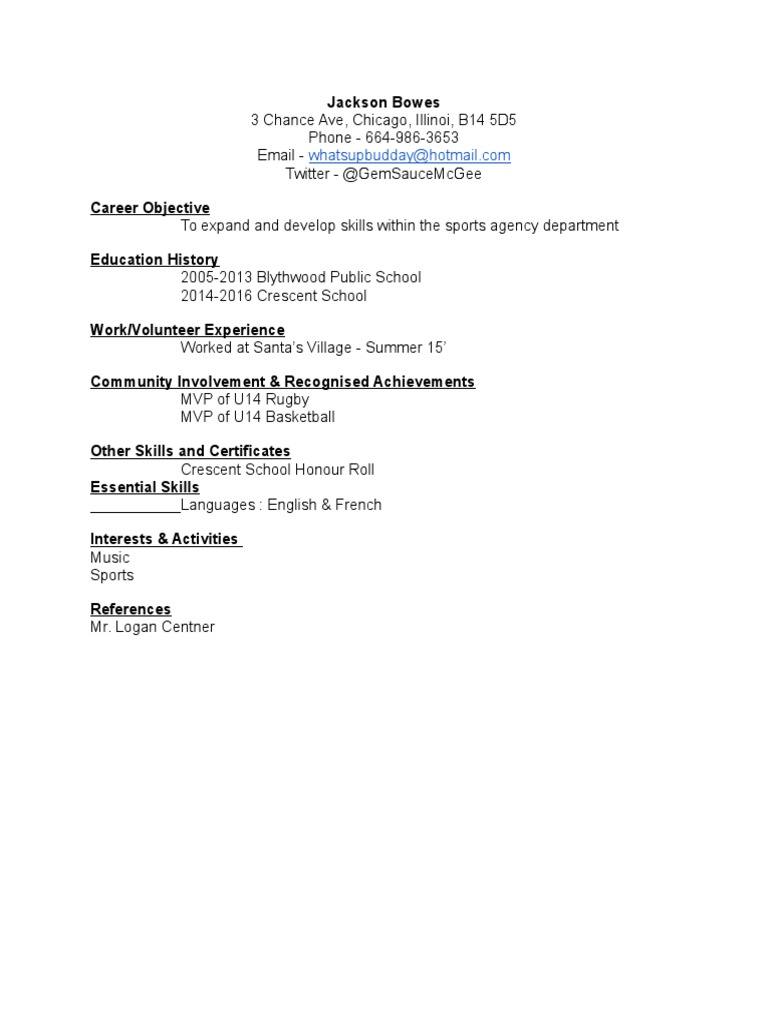Jackson Bowes - Sports Agency Resume | PDF