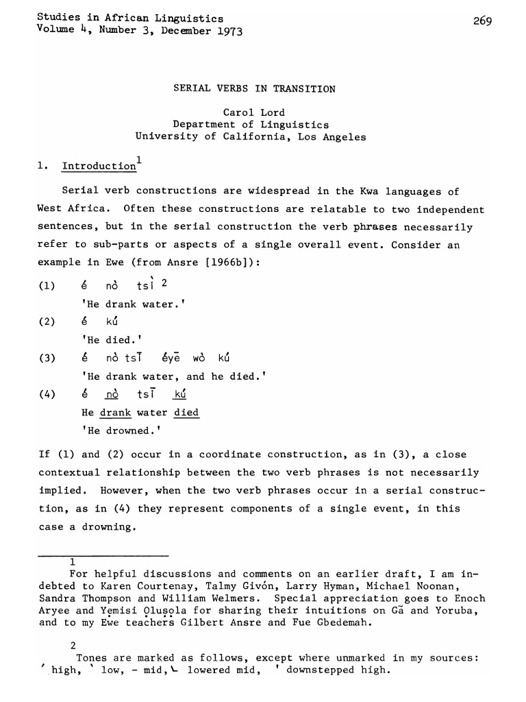 Serial Verbs in Transition | PDF | Preposition And Postposition | Phrase