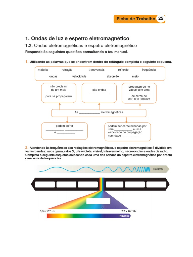 Ficha Trabalho 25 Ondas Eletromagnéticas | PDF