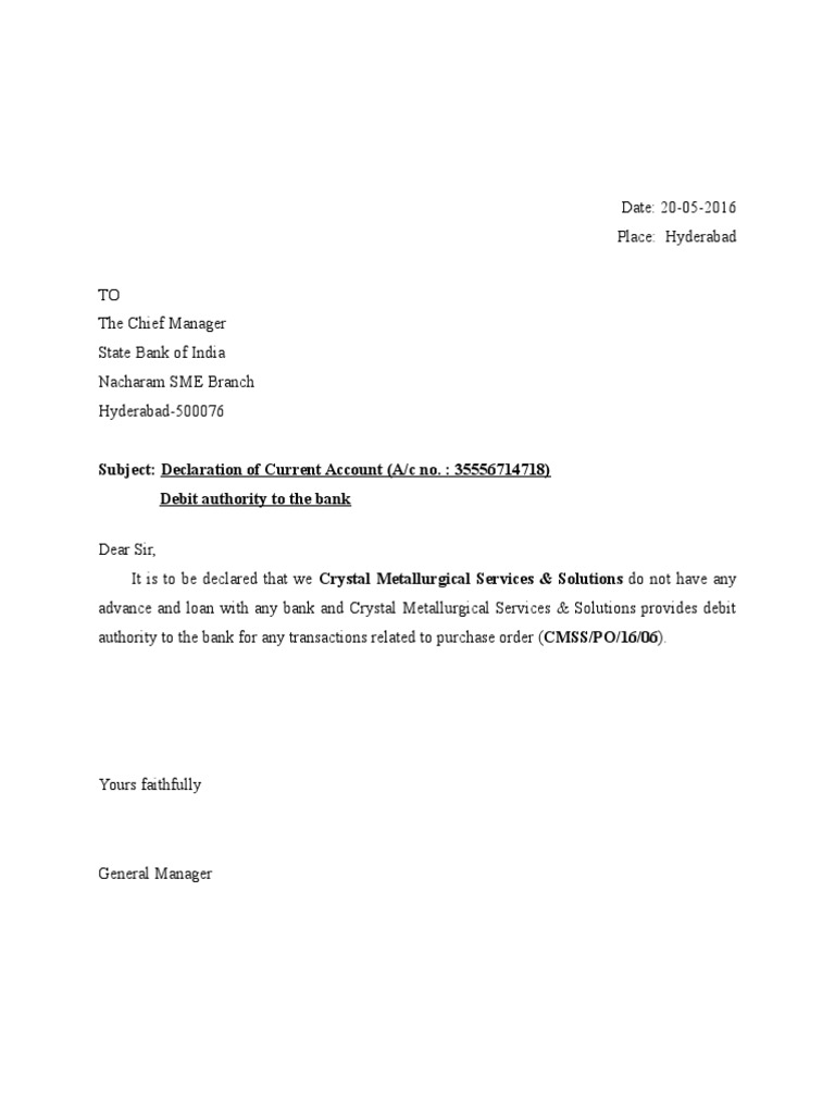 Current Account Declaration Letter | PDF