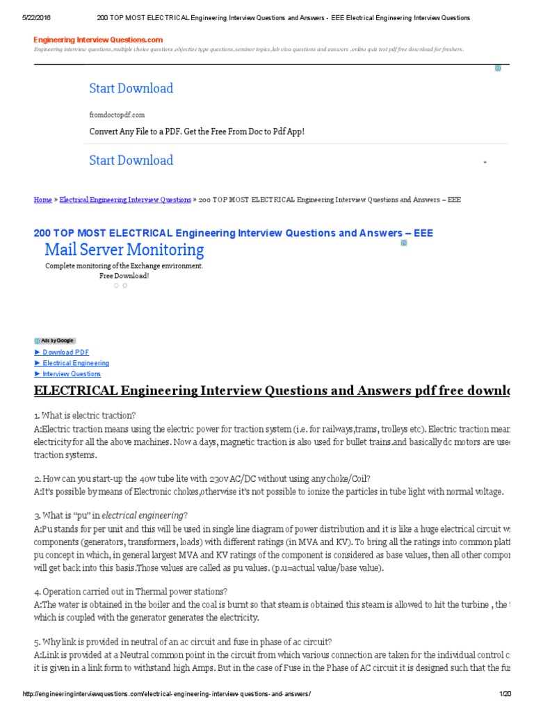 200 TOP MOST ELECTRICAL Engineering Interview Questions and Answers ...