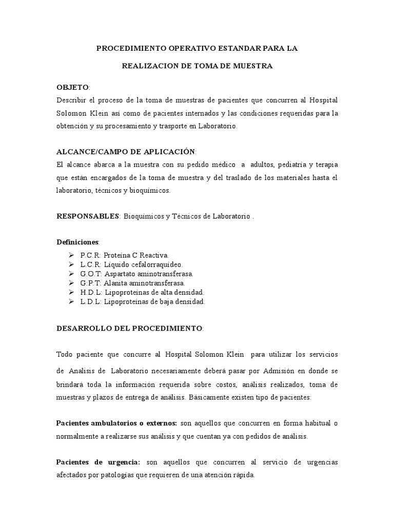 Formulario De Procedimiento Operativo Estándar