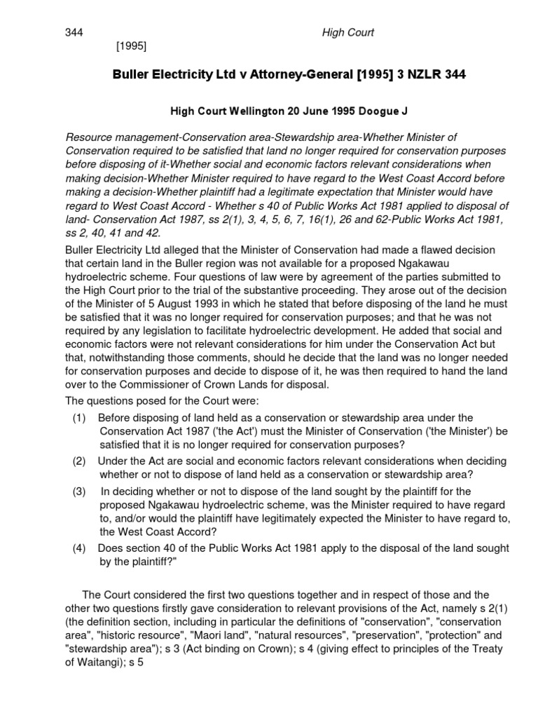 Buller Electricity Ltd v Attorney-General | PDF | Conservation (Ethic ...