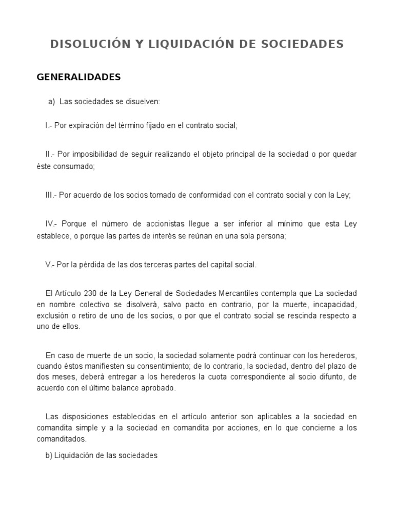 Disolución y Liquidación de Sociedades | PDF | Sociedad de responsabilidad limitada | Contabilidad