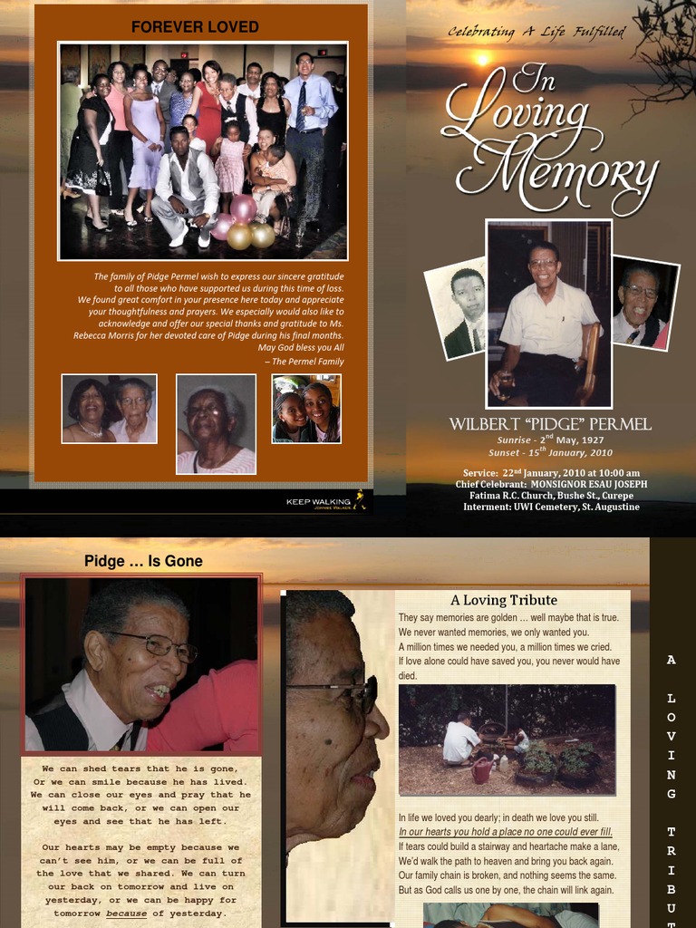 Funeral Program For Wilbert Felix Permel Aka Wilbert Pidge Permel ...