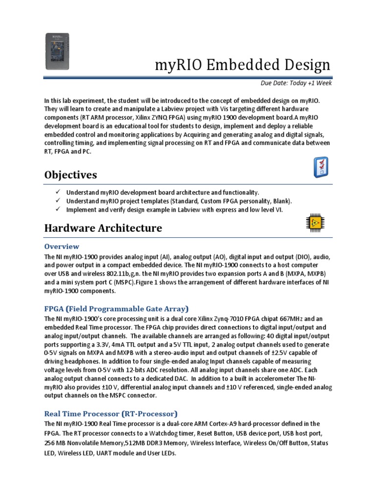 Lab 1 Myrio Embedded Design Pdf Field Programmable Gate Array Embedded System