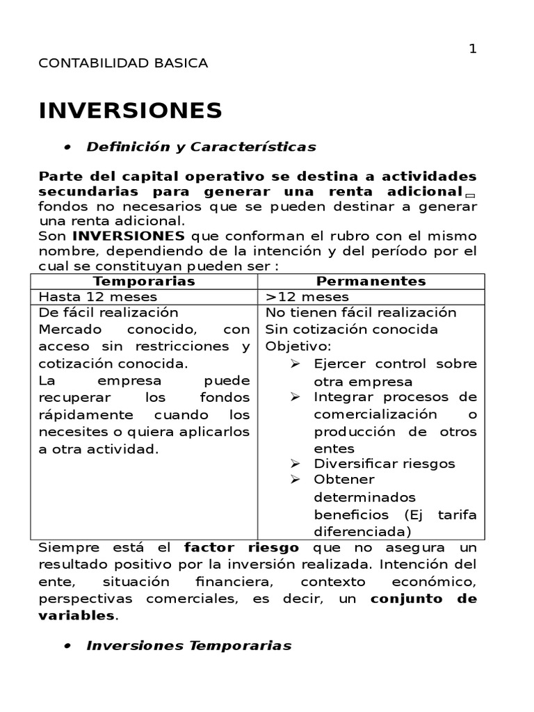 CONTABILIDAD BASICA INVERSIONES s/UNLAM | PDF | Compartir (Finanzas ...