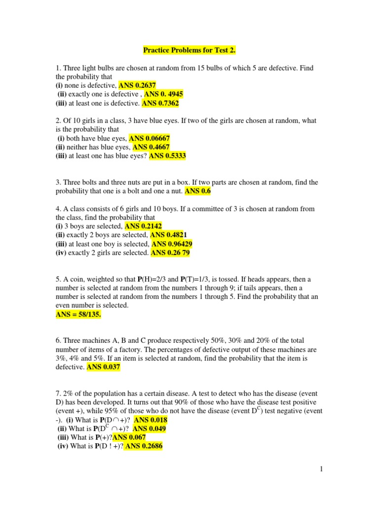 Practice Problems for Probability and Statistics: Solutions to Sample ...