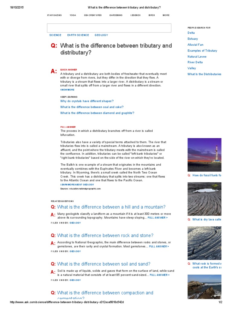 What Is The Difference Between Tributary and Distributary | PDF | Rock ...
