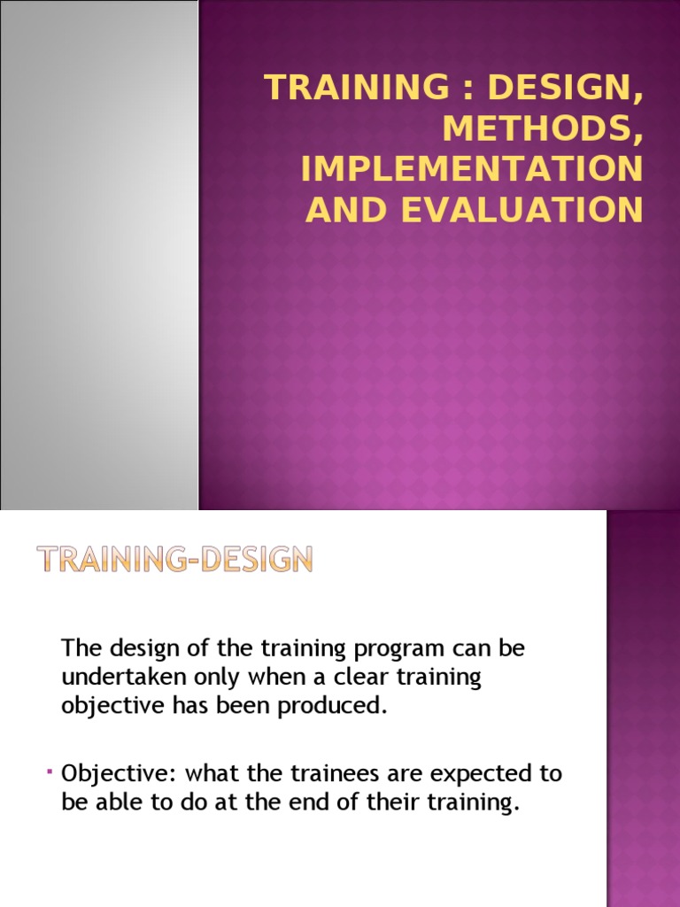 Training: Design, Methods, Implementation and Evaluation | PDF ...