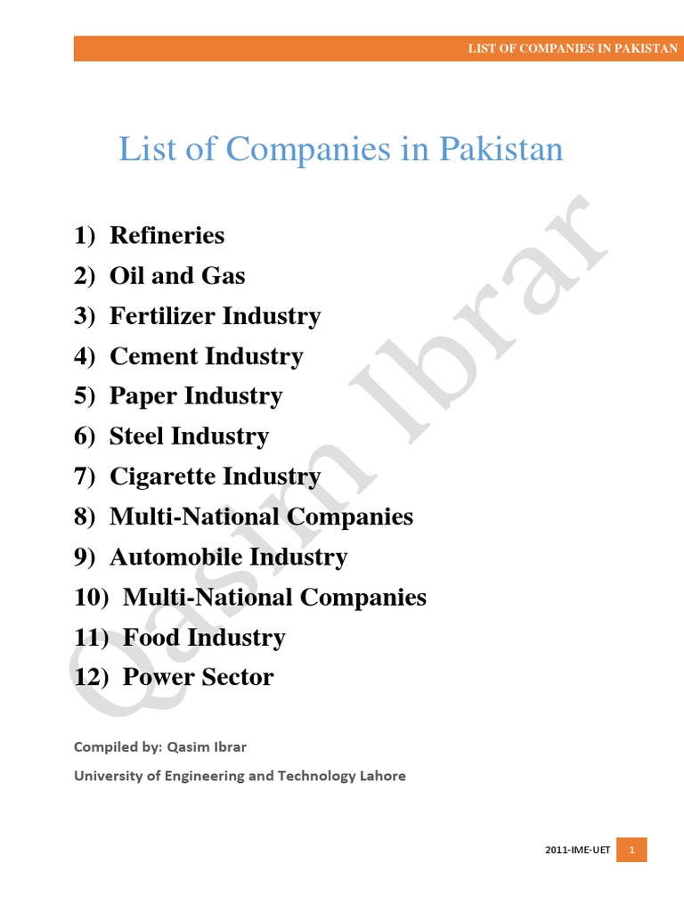Comprehensive List of Pakistani Companies | PDF | Karachi | Energy And ...