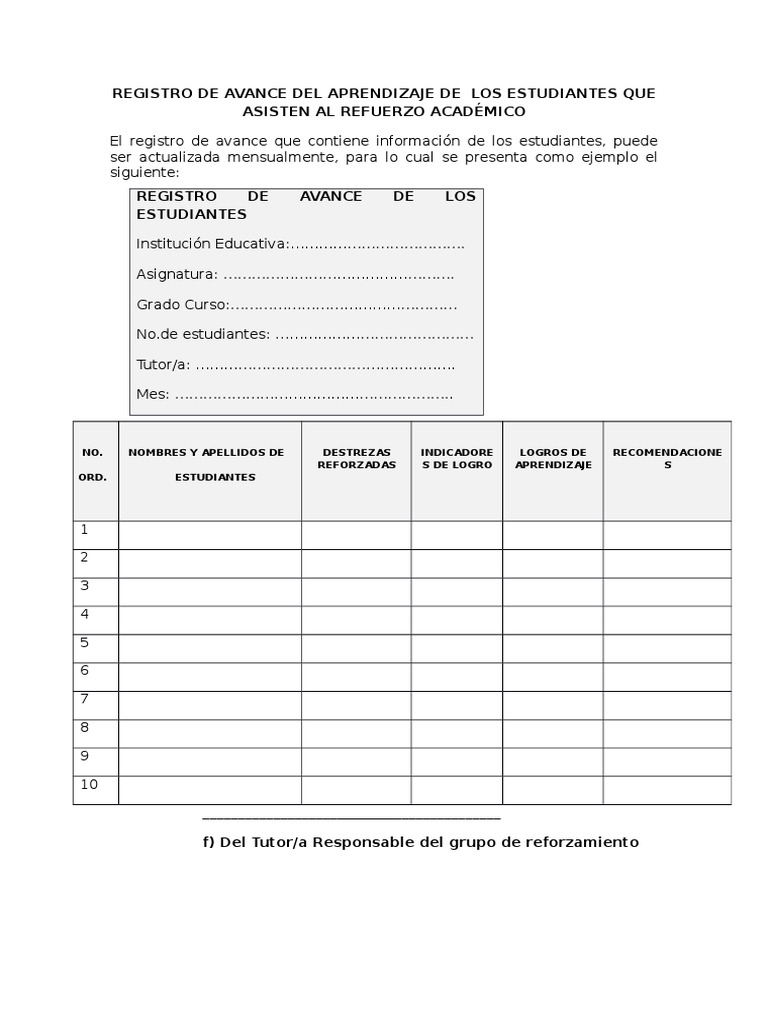 Registro de Avance Académico Estudiantil | PDF