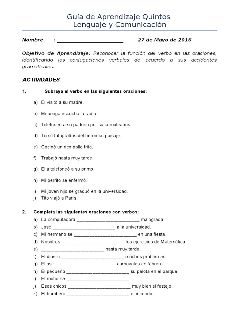 Guia de Aprendizaje Conjugación Verbal | PDF | Plural | Verbo