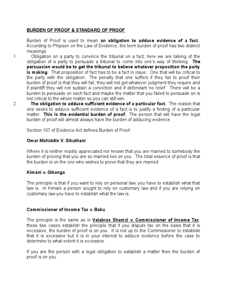Burden & Standard of Proof | PDF | Burden Of Proof (Law) | Evidence (Law)