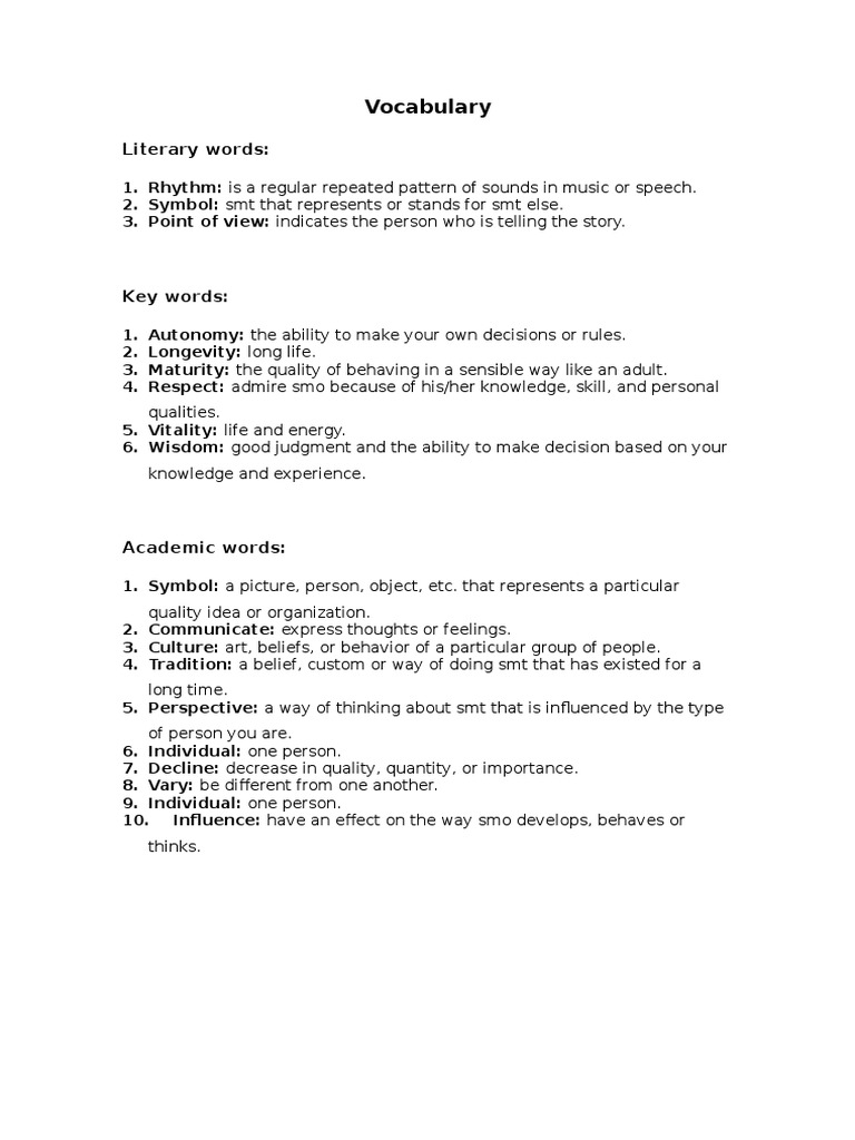 Vocabulary: Literary Words | PDF