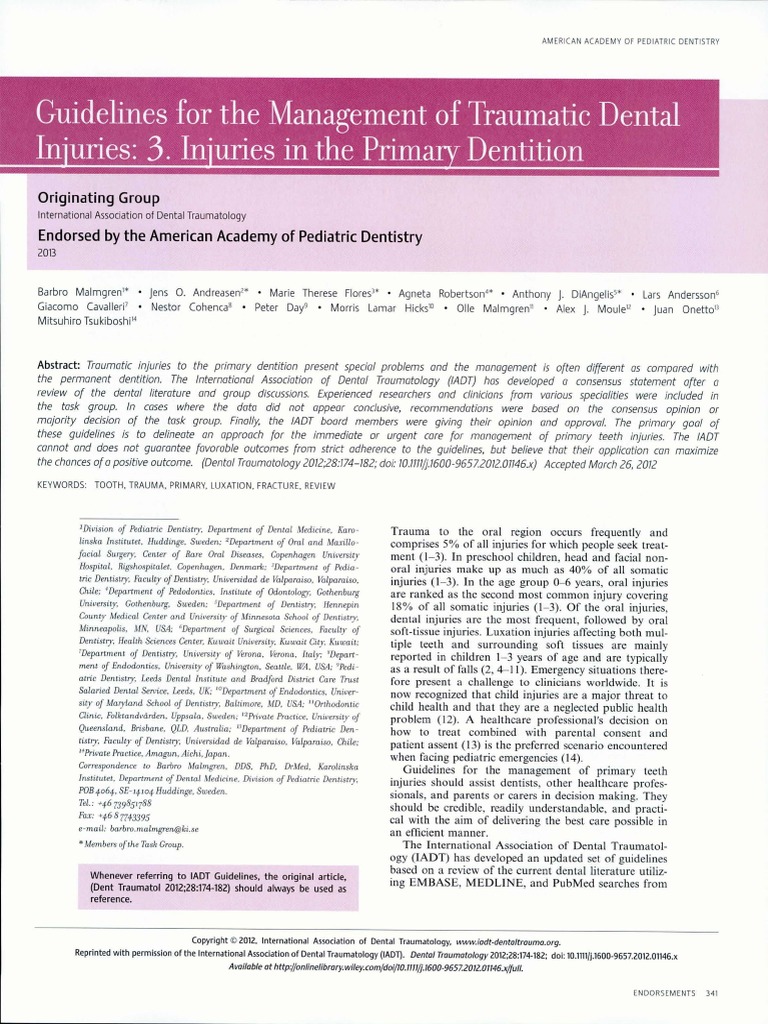 Guidelines For The Management of Traumatic Dental Injuries: 3. Injuries ...