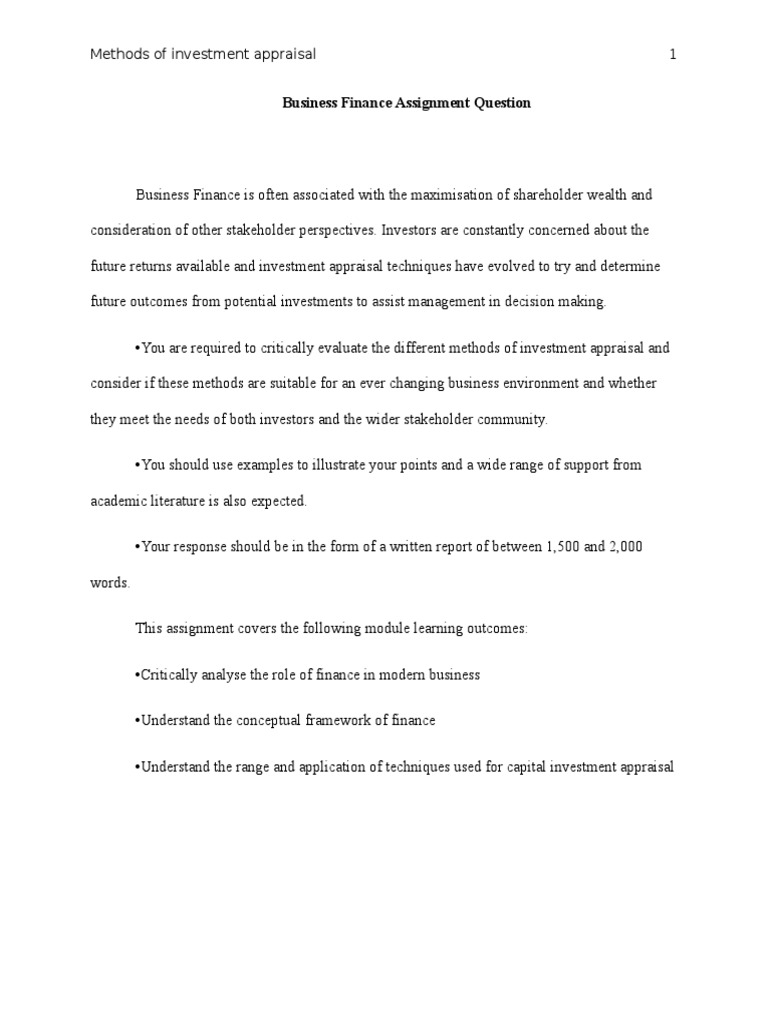 Business Finance Assignment..1 | PDF | Internal Rate Of Return | Net ...