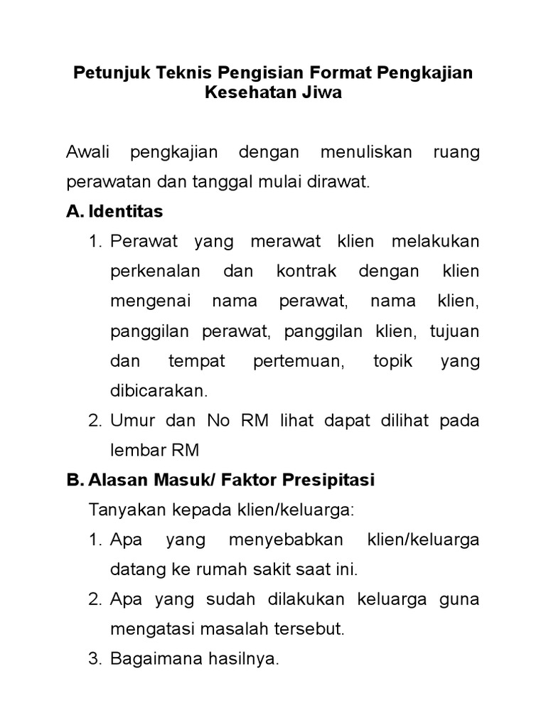 Petunjuk Pengisian Pengkajian Jiwa | PDF | Karier & Perkembangan | Gaya ...