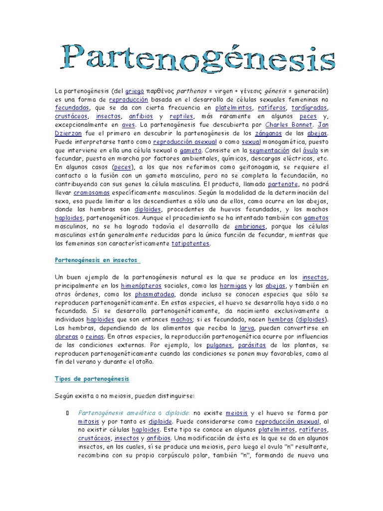 La Partenogénesis | PDF | Reproducción | Interacciones biológicas
