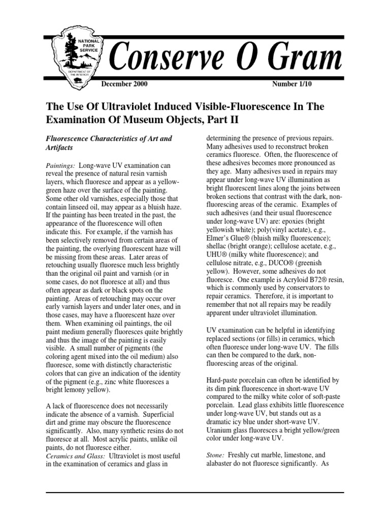 Conservogram UV Examination 01-10 | PDF | Ultraviolet | Fluorescence