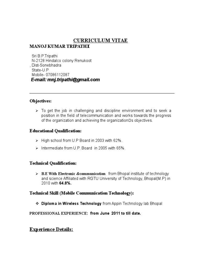 Curriculum Vitae: Manoj Kumar Tripathi | PDF