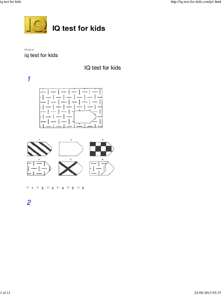Iq Test For Kids | PDF