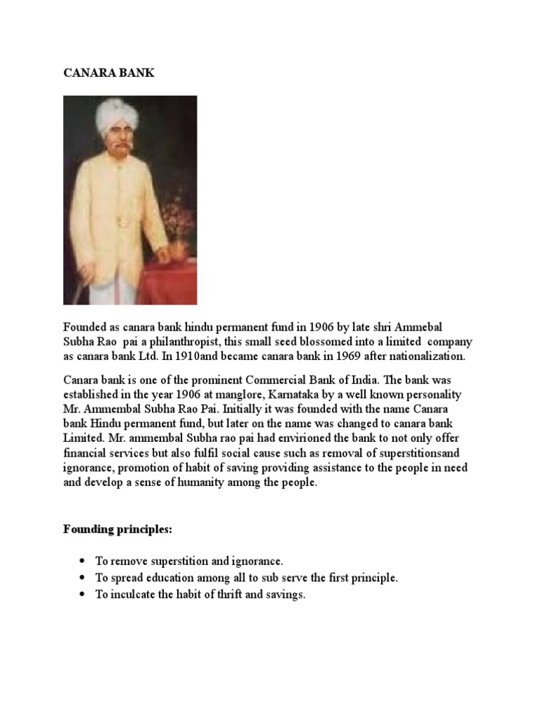 The History and Founding Principles of Canara Bank: A Leading ...