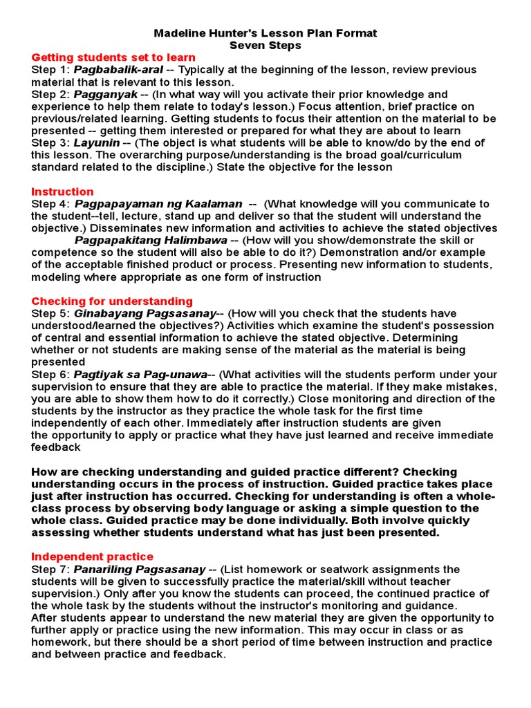 Madeline Hunter | PDF | Lesson Plan | Educational Psychology