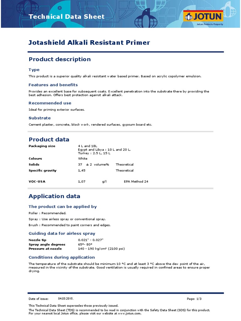 Jotashield Alkali Resistant Primer TDS | PDF | Paint | Relative Humidity