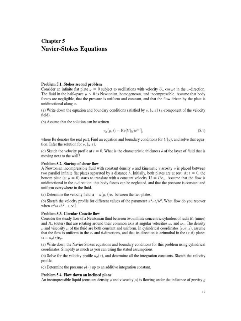 Navier Stokes Equations Problem Set 5 | PDF | Fluid Dynamics | Navier ...