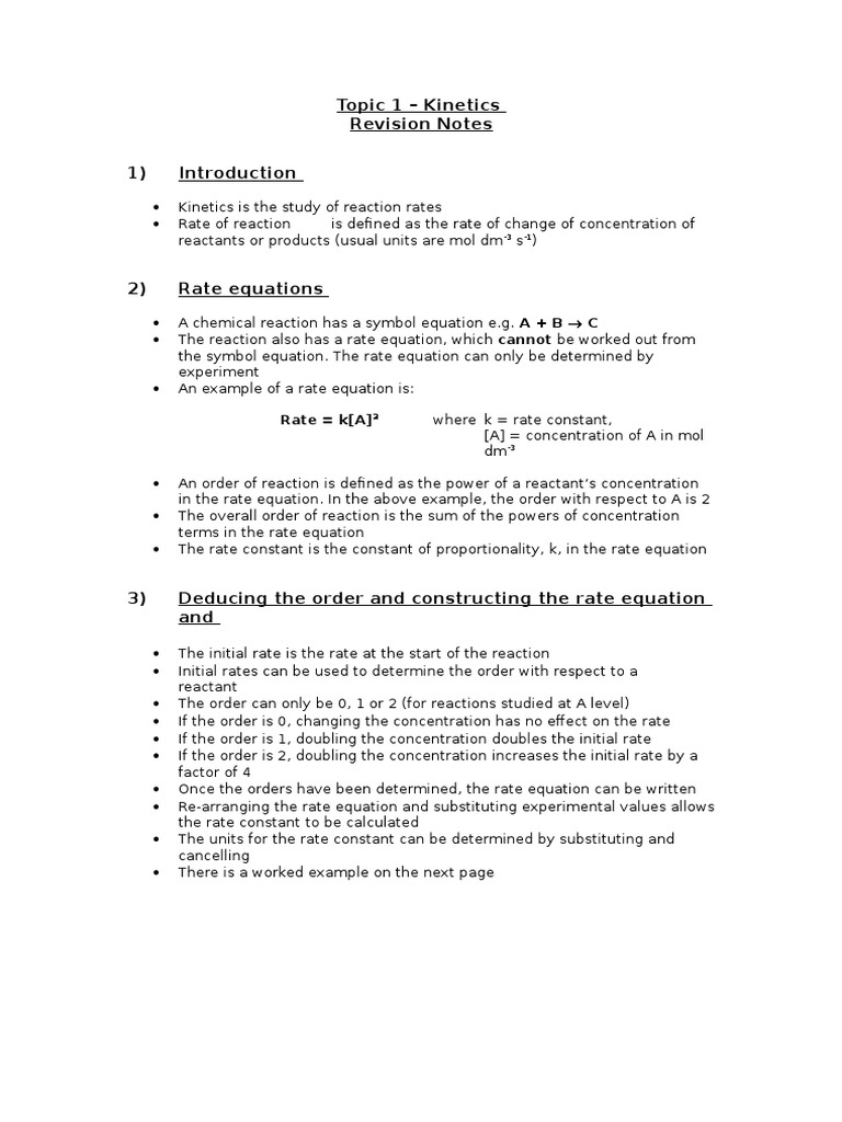 A-Level Chemistry: Kinetics Guide | PDF | Reaction Rate | Chemical Kinetics