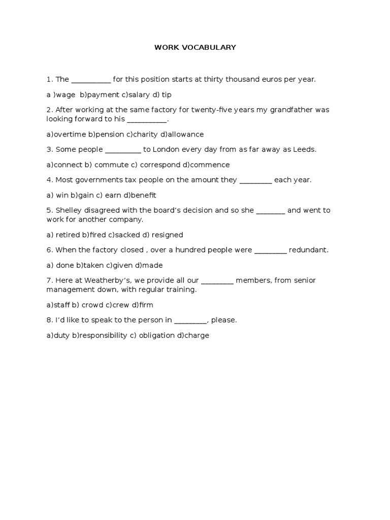 Work Vocabulary | PDF