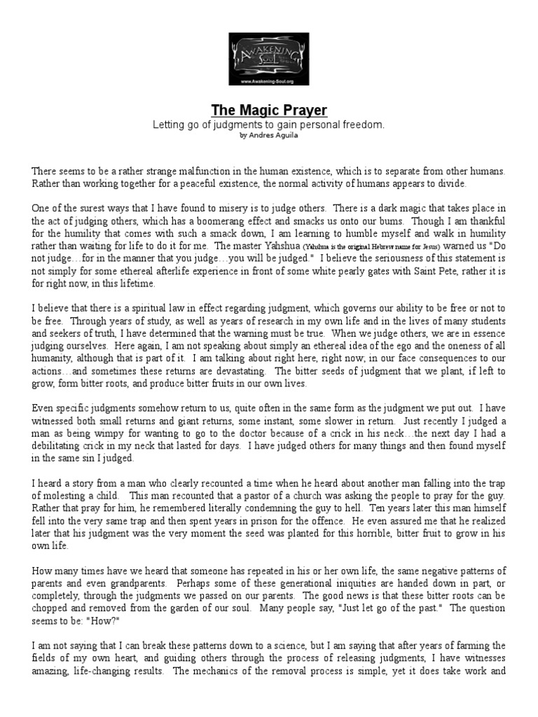 The Magic Prayer: by Andres Aguila | PDF | Forgiveness | Last Judgment