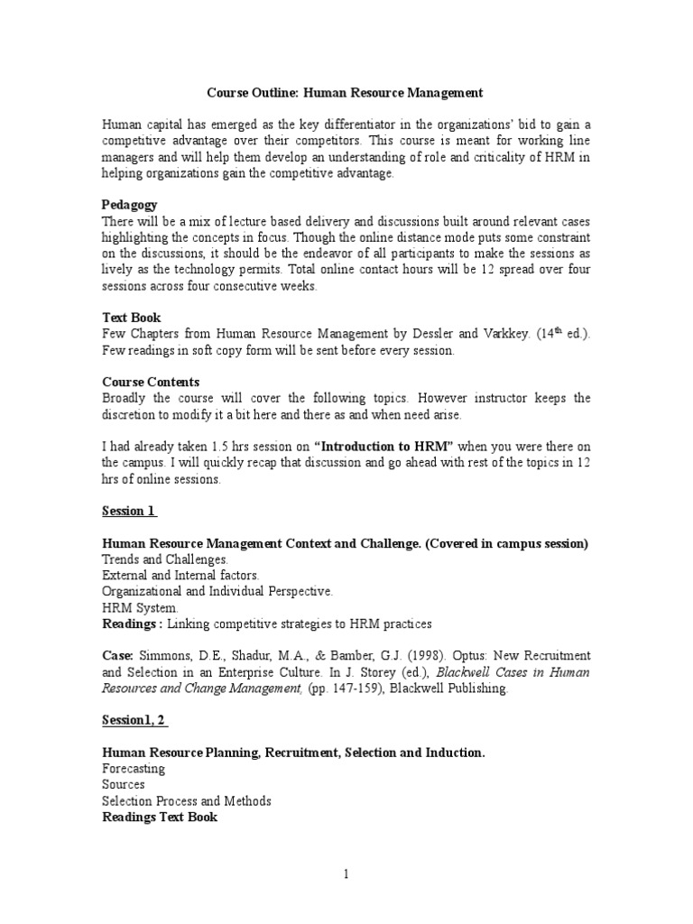 Course Outline | PDF | Performance Appraisal | Human Resource Management
