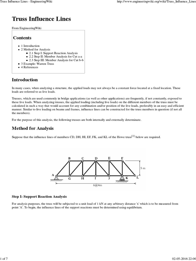 Truss Influence Lines - EngineeringWiki | PDF | Truss | Structural Load