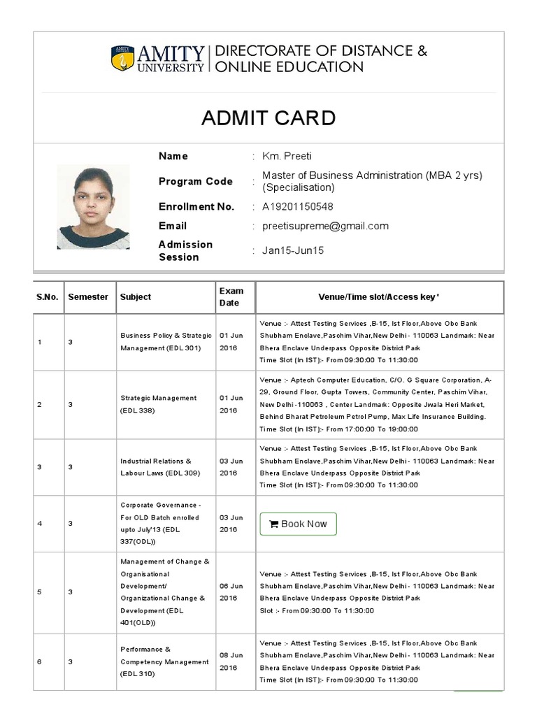 Examination Solution (Admit Card June-2016) Preeti Re - Admit PDF | PDF ...