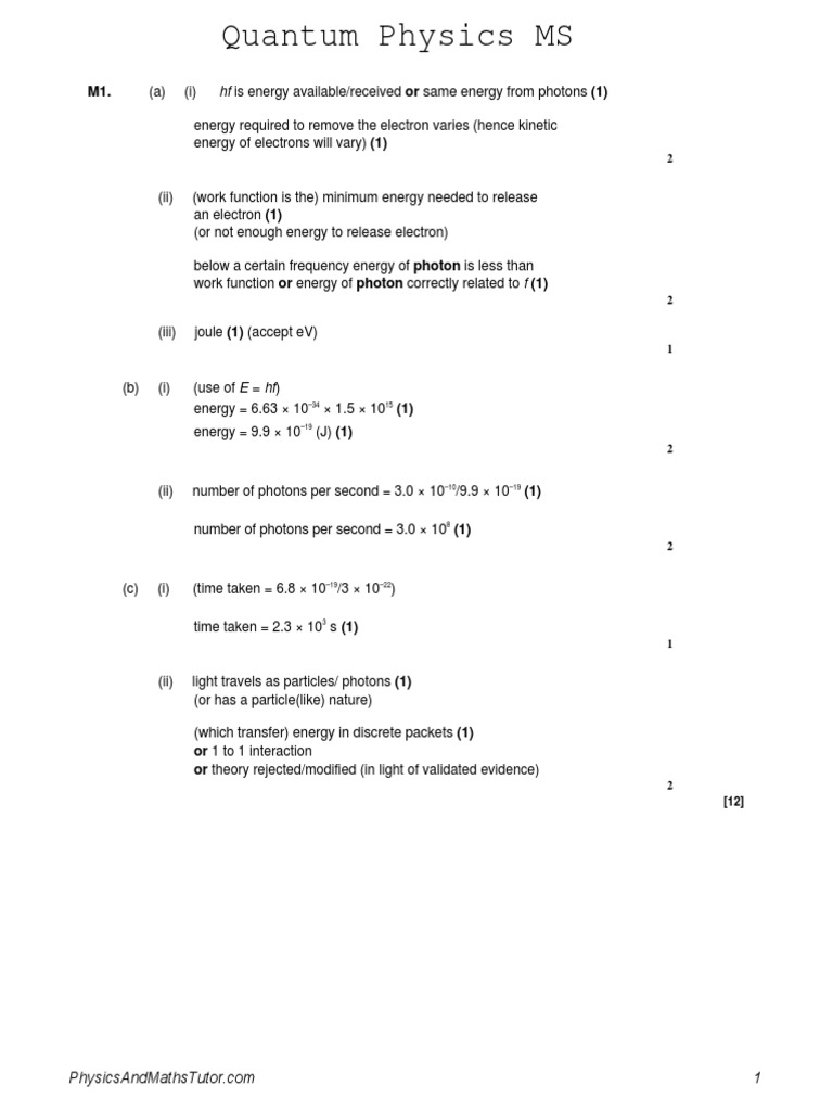 1.2 Quantum Physics MS | PDF | Photoelectric Effect | Photon