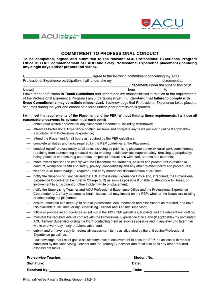 Commitment to Professional Conduct Form | PDF | Public Sphere ...
