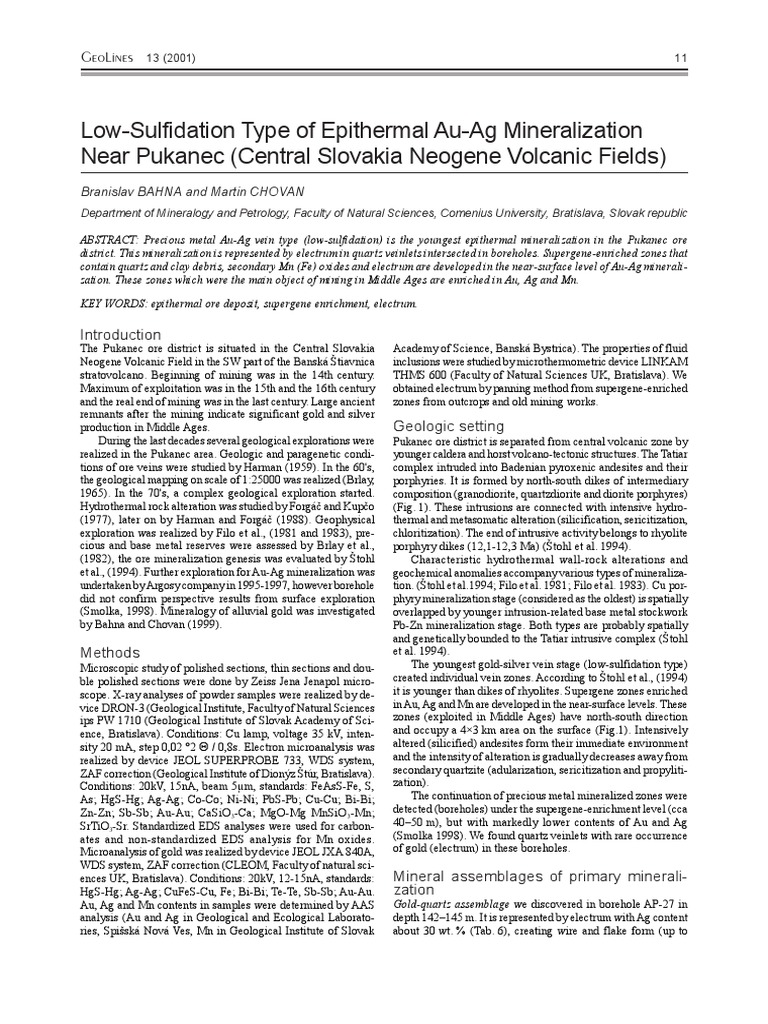 Low Sulphidation Type of Epithermal Au-Ag Deposited - Slovakia - Bahna ...