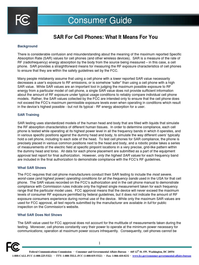 Consumer Guide: SAR For Cell Phones: What It Means For You | PDF ...