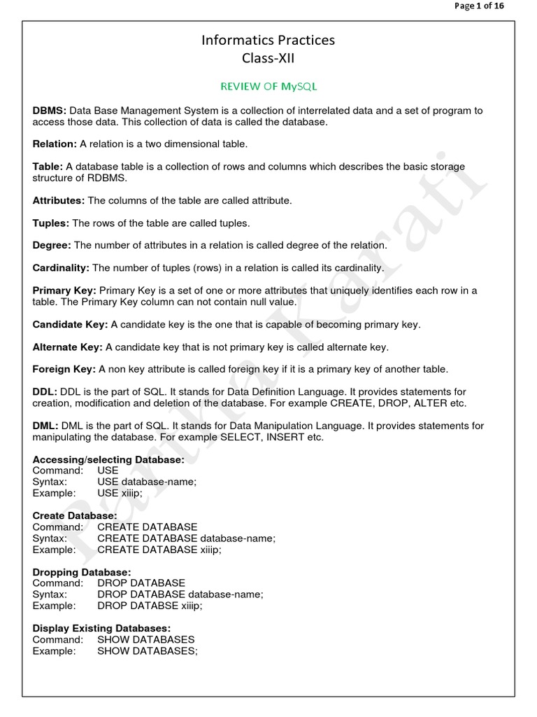 Informatics Practices Review of Mysql | PDF | Software Design ...